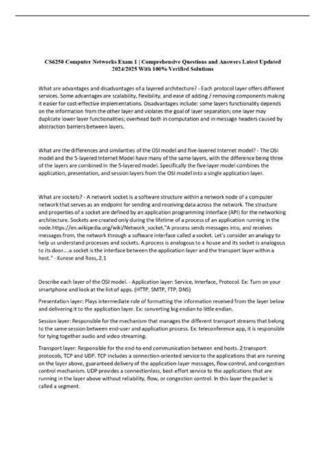 Cs6250 Computer Networks Exam 1 Comprehensive Questions And Answers