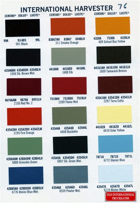 1977 Scout Color Chart International Truck Trucks Col