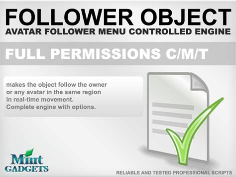 Second Life Marketplace Mint Scripts Follower Object Avatar