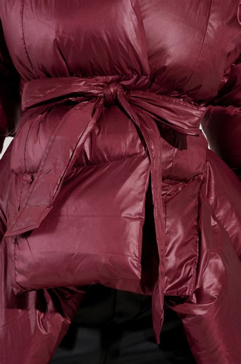 Rib Sleeve Peplum Puffer In Burgundy Akira