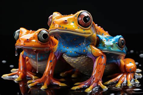 Tropical Red Crowned Tree Frog On Black Background Ai Generated