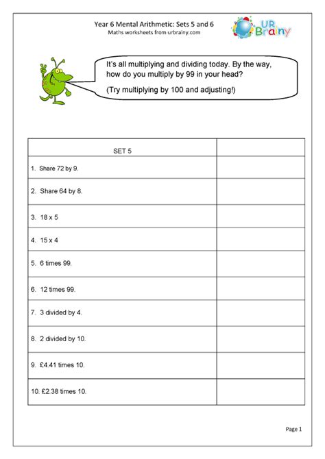Mental Arithmetic Sets 5 And 6 Year 6 Mental Arithmetic By