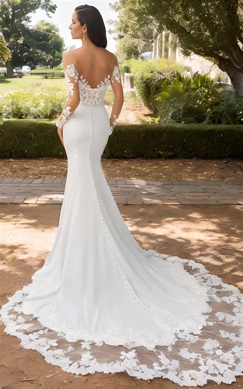 Elegant Sexy Mermaid Long Sleeves Boho Lace Wedding Dress Romantic Cha