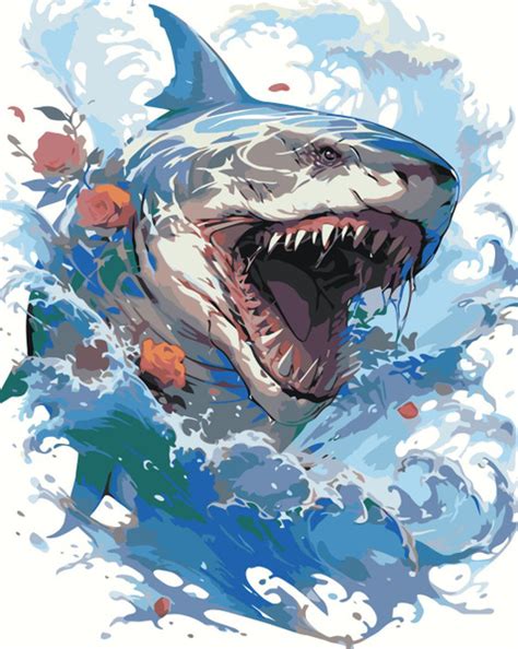 картина по номерам Акула Shark Зубастая акула - купить с доставкой по ...