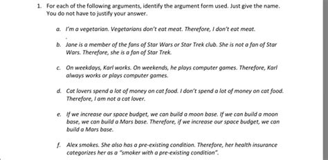 Solved For Each Of The Following Arguments Identify The