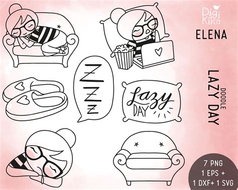 Lazy Day Stamp Clipart Set Elena Planner Girl Eps Svg And Dxf