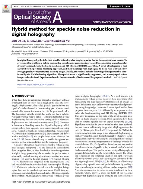 Pdf Hybrid Method For Speckle Noise Reduction In Digital Holography