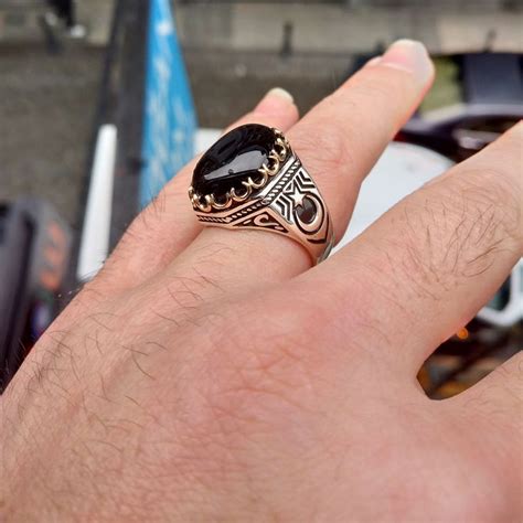 Mens Handmade Ring Black Onyx Gemstone Ring Men Sterling Silver Ring