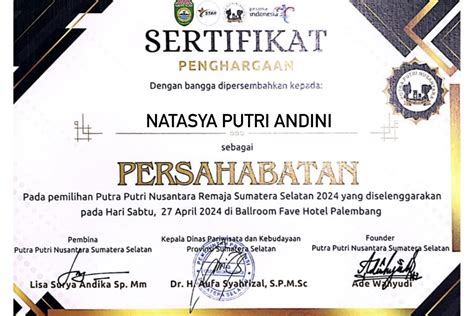 Natasya Putri Andini Putri Sumatera Selatan 2024 Putri Persahabatan Nusantara Kebidanan