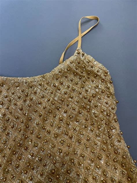 Cute Allover Gold Beaded And Glittered Diamond Pattern Bodycon Mini