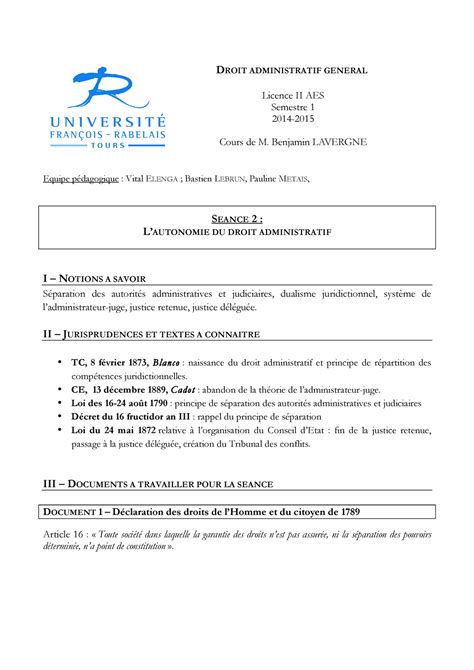 S2 Autonomie Droit Administratif DROIT ADMINISTRATIF GENERAL Licence