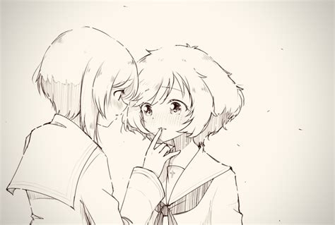 Safebooru 2girls Akiyama Yukari Blush Finger To Anothers Mouth Girls