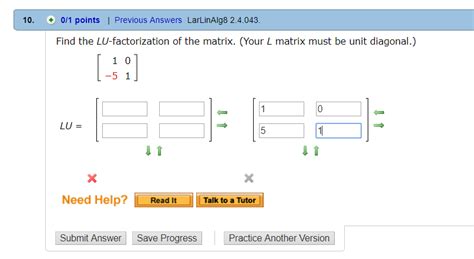 Solved 10 O 0 1 Points Previous Answers Larlinalg8