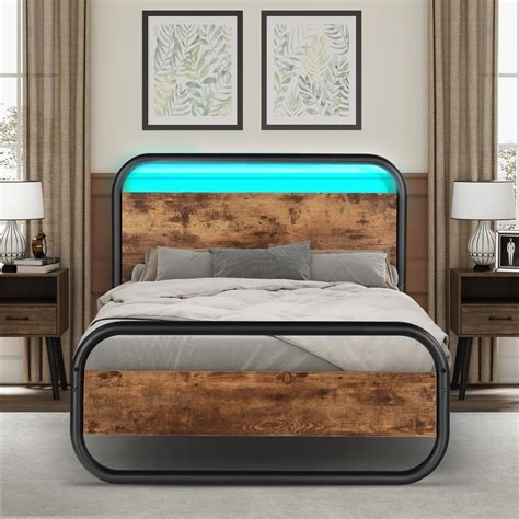 Catrimown Twin Bed Frame Rustic Platform Bed Frame Twin With Led Light