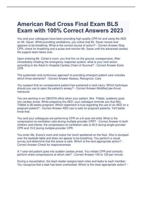 American Red Cross Final Exam Bls Exam With 100 Correct Answers
