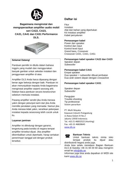 Daftar Isi Bagaimana Menginstal Dan Mengoperasikan Amplifier Audio