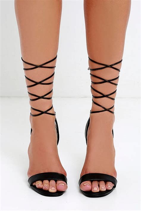 Sexy Black Heels Leg Wrap Heels Single Sole Heels 2500 Lulus