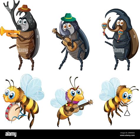 Beetle And Bee Cartoon Characters Illustration Stock Vector Image And Art Alamy