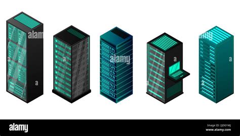 Isometric Set Server Equipment Isolated Background Vector Illustration Stock Vector Image
