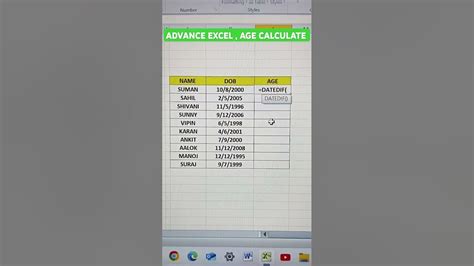 Age Calculate Advance Excelyutubeshorts Advanceexcel Shorfeed
