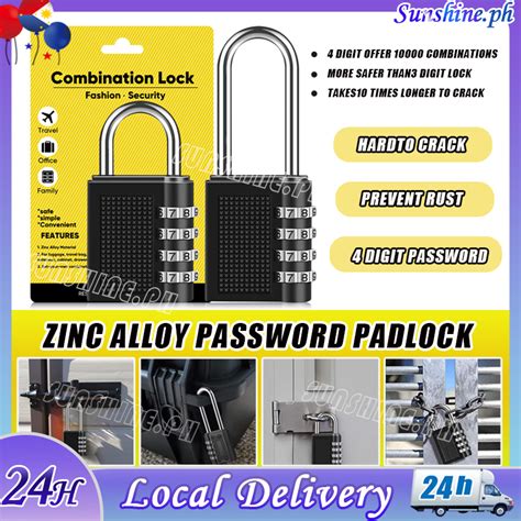 Door Lock Padlock 4 Digit Dial Combination Outdoor Weatherproof Suitcase Metal Code Password
