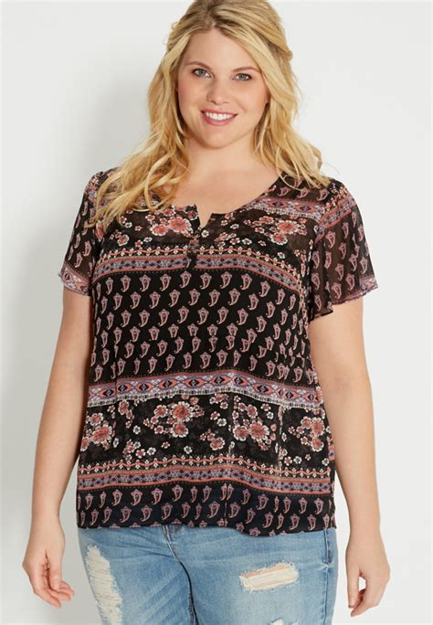 Plus Size Peasant Top In Floral And Paisley Print Maurices