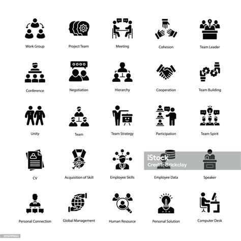 인적 자원 글리프 아이콘 세트 동업에 대한 스톡 벡터 아트 및 기타 이미지 동업 리더십 벡터 Istock