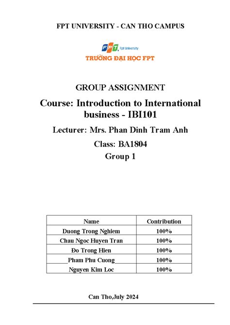 Group Assignment Ibi101 Ba1804 Group 1 Fpt University Can Tho