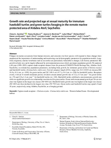 Pdf Growth Rate And Projected Age At Sexual Maturity For Immature