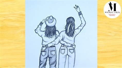 How To Draw A Girls Friendship BFF Pencil Sketch For Beginners Step By Step Mickey Arts