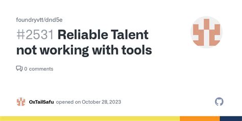 Reliable Talent Not Working With Tools · Issue 2531 · Foundryvttdnd5e