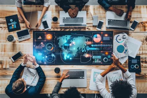 Top View Of A High Tech Digital Data Table In A Modern Business Meeting