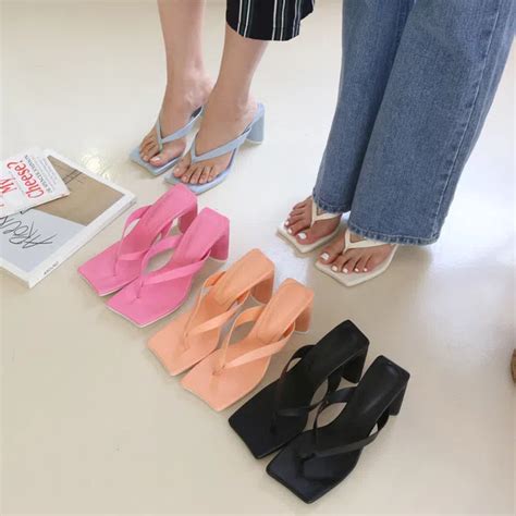 9cm 배색 파스텔 스퀘어 쪼리 스트랩 뮬 슬리퍼힐 5colors
