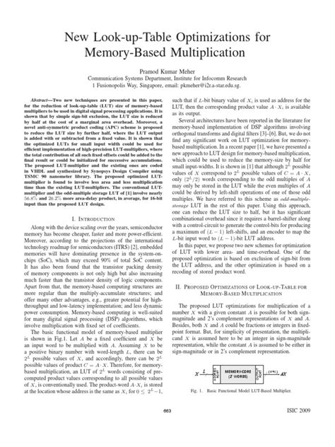 New Look Up Table Optimizations For Memory Based Multiplication Pdf