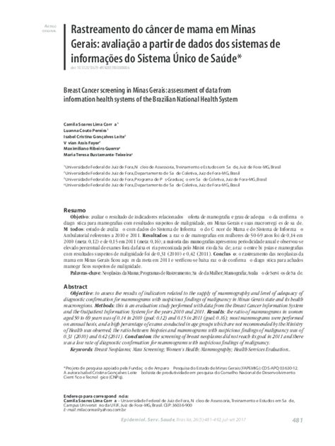 Pdf Rastreamento Do Câncer De Mama Em Minas Gerais Avaliação A