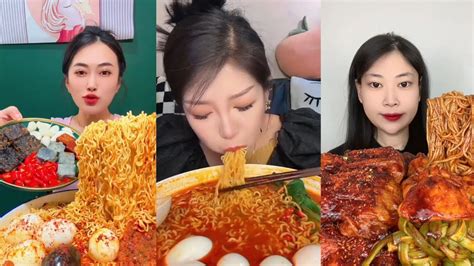 Asmr Mukbang Spicy Fire Ramen Noodles 🔥 And Kimbap And Dumplings And Sausage