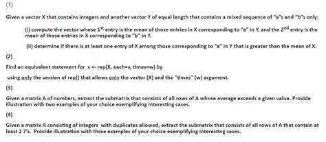 Solved Given A Vector X That Contains Integers And Another Chegg Com