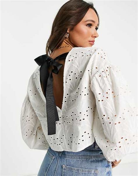 Asos Design Top à Basque Manches Longues En Broderie Anglaise De