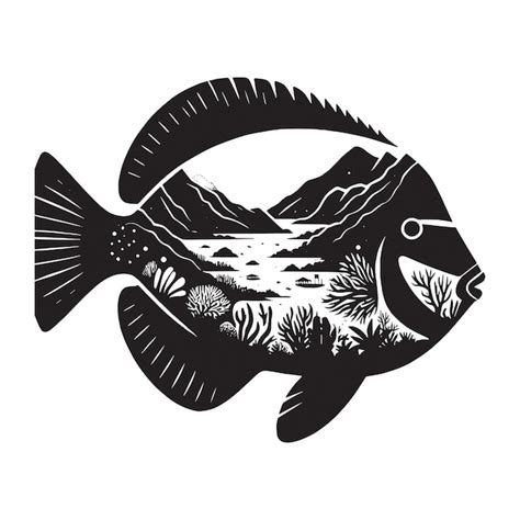 Silhouette Of Picasso Triggerfish Filled With Mountain And Nature View