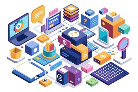 Isometric Illustration Of A Complex Network Of Devices Computers And