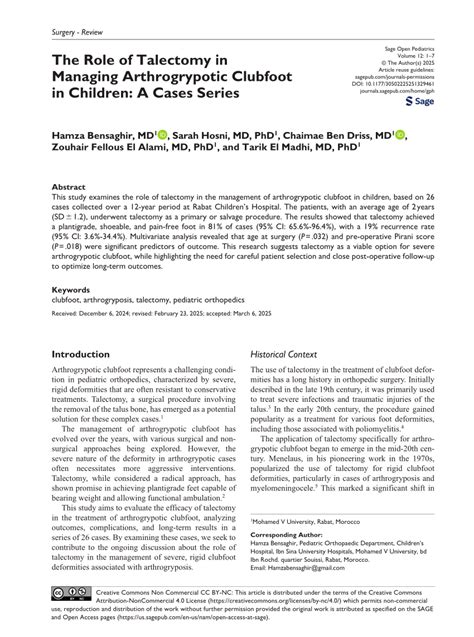 Pdf The Role Of Talectomy In Managing Arthrogrypotic Clubfoot In