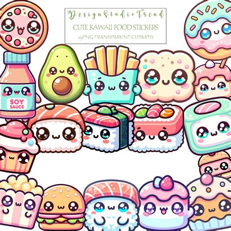 Cute Kawaii Food Clipart Set 29 Pcs Adorable Cartoon Illustrations