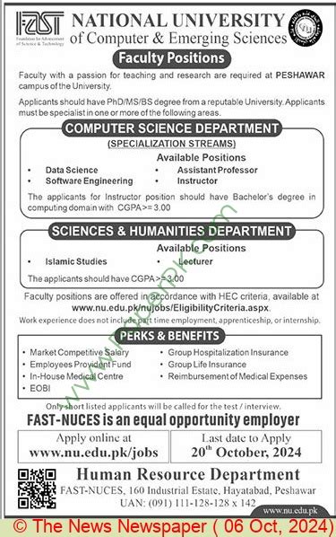 Lecturer Jobs In Islamabad At Fast Fast National University Of Computer And Emerging Sciences