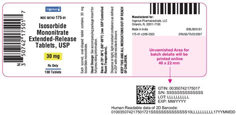 Isosorbide Mononitrate Ingenus Pharmaceuticals LLC FDA Package Insert