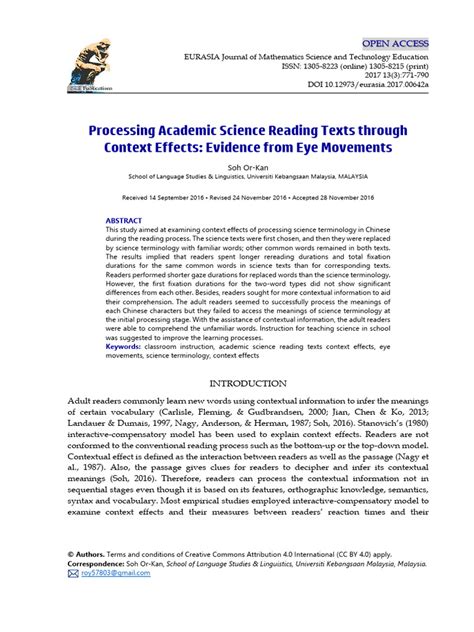 Processing Academic Science Reading Texts Through Context Effects