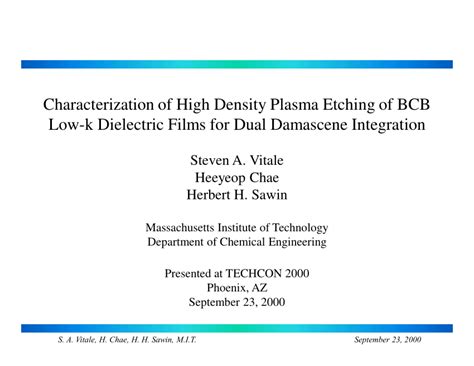 Pdf Characterization Of High Density Plasma Etching Of Bcb Low K