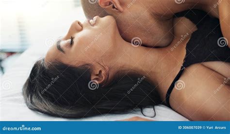 Couple Kiss And Intimate In Bedroom For Sex People Bonding For Relationship And Passion With