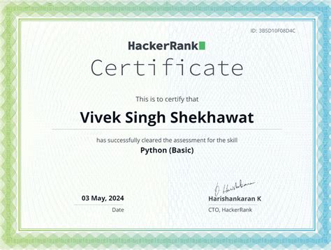 Cleared Python Basic Assessment On Hackerrank Vivek Singh Shekhawat Posted On The Topic