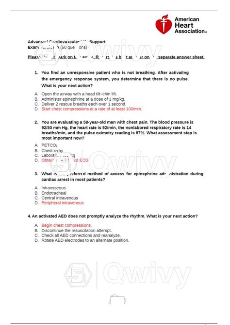 Acls Exam Version A 2020 2021 Questions With Answers