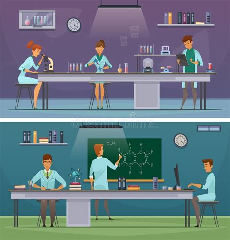 Scientists In Lab Retro Cartoon Poster Stock Vector Illustration Of